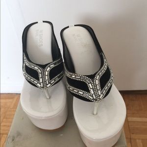 W SHOES WANL I HONG | Shoes | Black White Wedge Shoes With Rhinestone ...